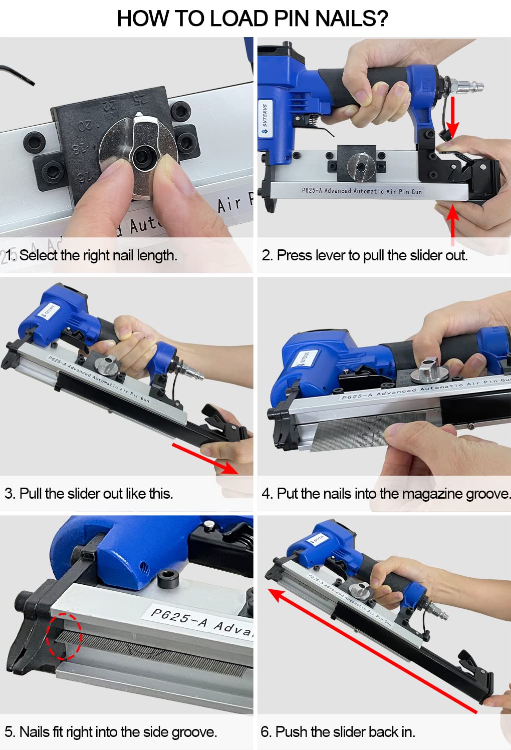 Sutekus 23 Gauge Pin Nailer 15/32" To 1" Pneumatic Air Pin Nailer Gun For Woodworking Applications