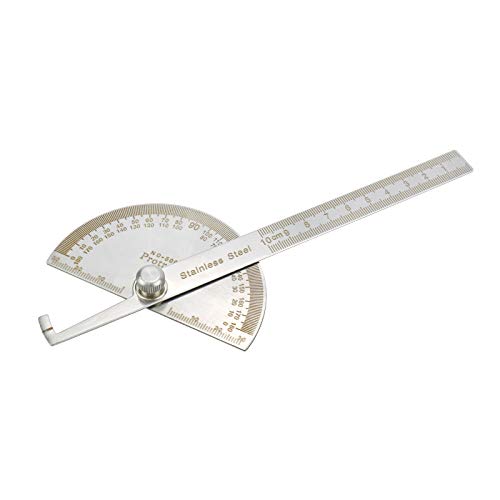 Autoly 0-180 Degrees Round Angle Protractor Stainless Steel Angle Finder Ruler Two Arm Woodworking Ruler Angle Measure Tool,1-Pack