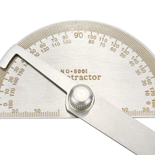 Autoly 0-180 Degrees Round Angle Protractor Stainless Steel Angle Finder Ruler Two Arm Woodworking Ruler Angle Measure Tool,1-Pack