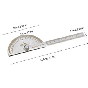 Autoly 0-180 Degrees Round Angle Protractor Stainless Steel Angle Finder Ruler Two Arm Woodworking Ruler Angle Measure Tool,1-Pack