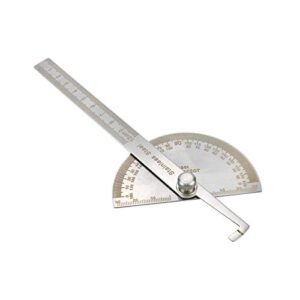 Autoly 0-180 Degrees Round Angle Protractor Stainless Steel Angle Finder Ruler Two Arm Woodworking Ruler Angle Measure Tool,1-Pack