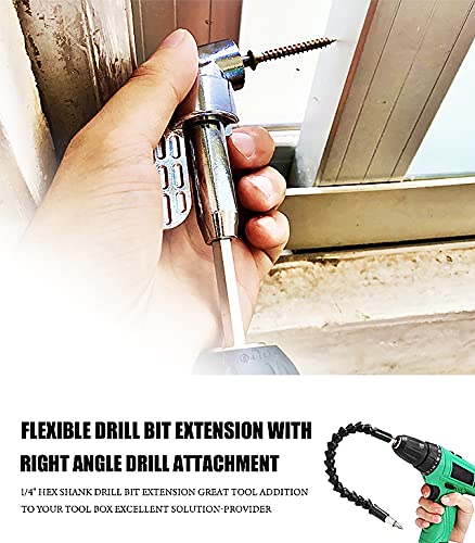 Tomato Palace Flexible Drill Bit Extension + Right Angle Drill Attachment,105 Degree Right Angle Drill Bit Adapter,Angled Screwdriver for Tight Space (Long and Short) SPB-3