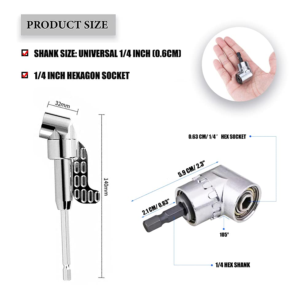 Tomato Palace Flexible Drill Bit Extension + Right Angle Drill Attachment,105 Degree Right Angle Drill Bit Adapter,Angled Screwdriver for Tight Space (Long and Short) SPB-3