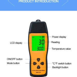 Cheffort Handheld Carbon Monoxide Meter, Portable Carbon Monoxide Detector, Professional-Grade CO Gas Tester with LCD Backlit Display, 0-1000PPM Range for Industrial and Home (Battery Not Included)