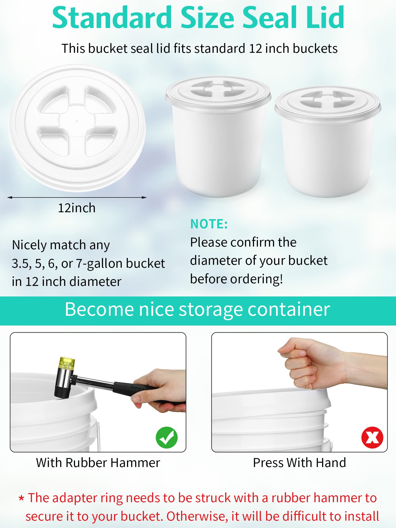 Chunful 3 Pieces 5 Gallon Screw Top Lids Bucket Seal Lid Leak Proof for Plastic Bucket Compatible with Gamma (White)