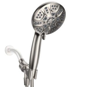 high pressure handheld shower head brushed nickel, 6 spray settings shower head with handheld, 4.3 inch high flow hand held rain showerhead with stainless steel hose, adjustable bracket