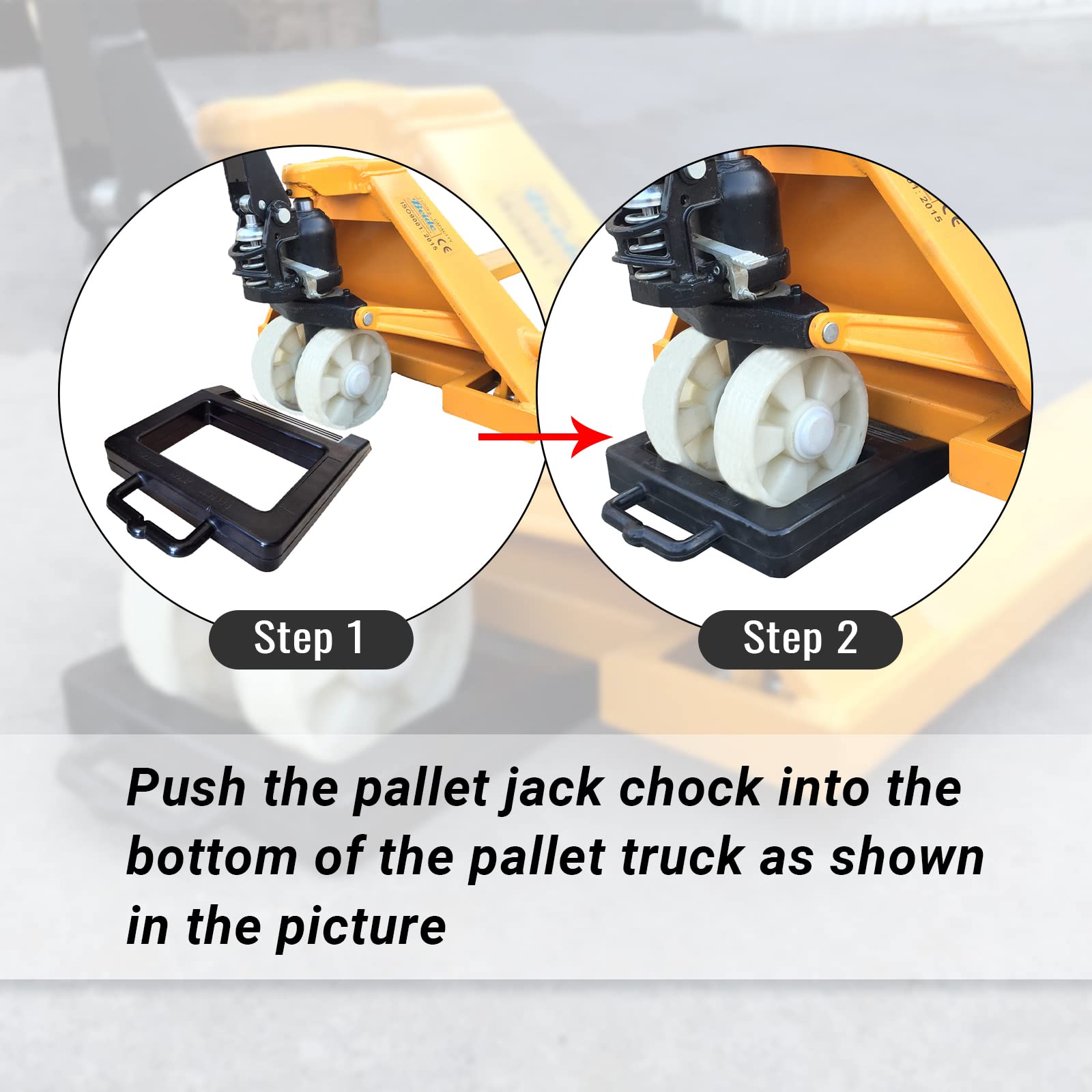 Rubber Heavy Duty Pallet Jack Wheel Chock 2 Pack, Premium Pallet Jack Stopper for Truck 14.2" Length x 11.2" Width x 2" Height (Black, 2 Packs)