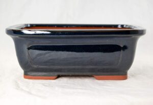 rectangular shohin bonsai/cactus & succulent pot 8"x 6"x 3" - navy blue glazed