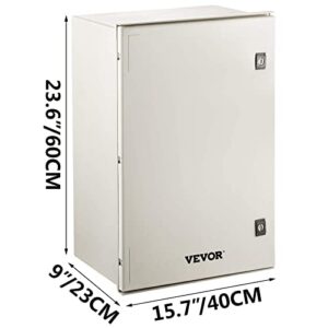 VEVOR Fiberglass Enclosure 23.6 x 15.7 x 9.1" Electrical Enclosure Box NEMA 3X Electronic Equipment Enclosure Box IP65 Weatherproof Wall-Mounted Electrical Enclosure With Hinges & Quarter-Turn Latches