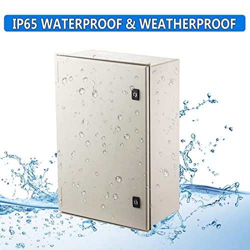 VEVOR Fiberglass Enclosure 23.6 x 15.7 x 9.1" Electrical Enclosure Box NEMA 3X Electronic Equipment Enclosure Box IP65 Weatherproof Wall-Mounted Electrical Enclosure With Hinges & Quarter-Turn Latches