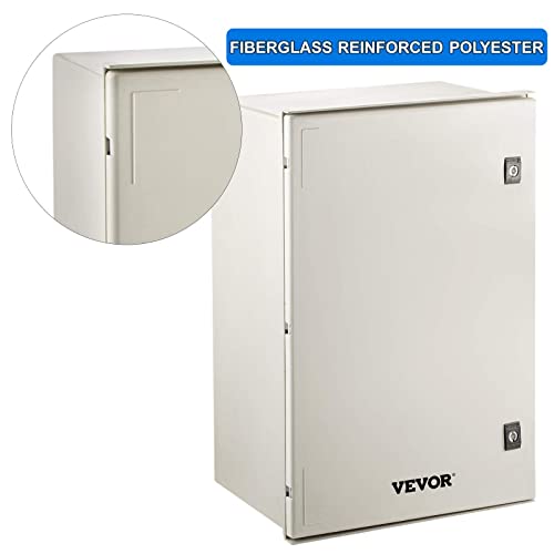 VEVOR Fiberglass Enclosure 23.6 x 15.7 x 9.1" Electrical Enclosure Box NEMA 3X Electronic Equipment Enclosure Box IP65 Weatherproof Wall-Mounted Electrical Enclosure With Hinges & Quarter-Turn Latches