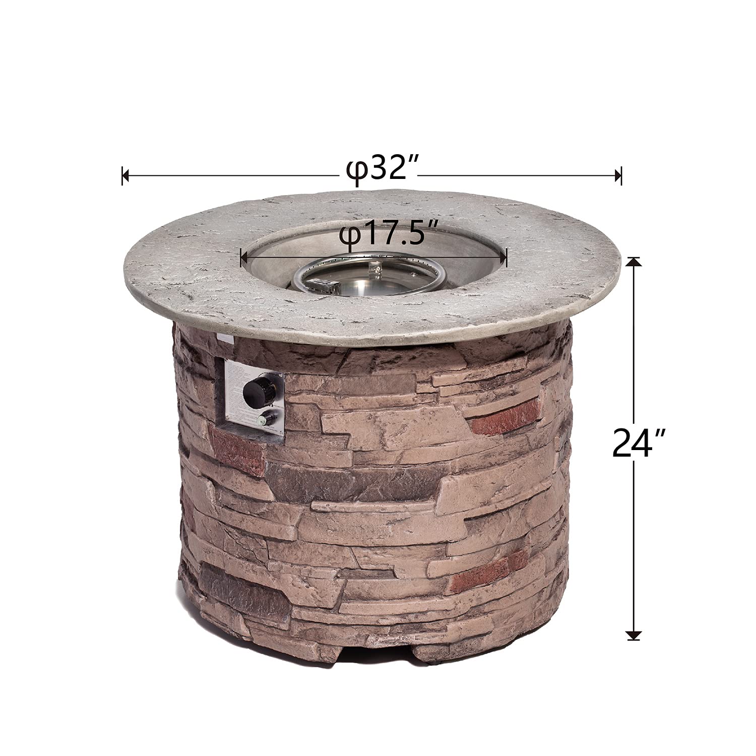 COSIEST Outdoor Propane Concrete Fire Pit Table w Imitation Stone Surface 32-inch Round Fire Table, 40,000 BTU Stainless Steel Burner, Free Lava Rocks, Fits 20lb Tank Inside