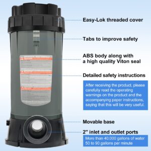 AODY Upgraded CL200 in-line Automatic Chlorinator Feeder for Swimming Pool Ponds Garden Compatible With Hayward ,Economy Above-Ground Chlorine Bromine Feeder,Easy to Use,High-Grade ABS