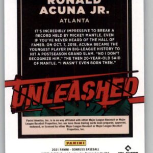 2021 Donruss Vector Unleashed #5 Ronald Acuna Jr. Atlanta Braves Baseball Trading Card From Panini America