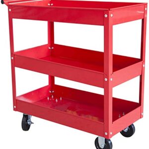 HPDMC 400 LBs Capacity 3 Shelf Steel Service Utility Cart/Steel Tool Service Push Cart, Red