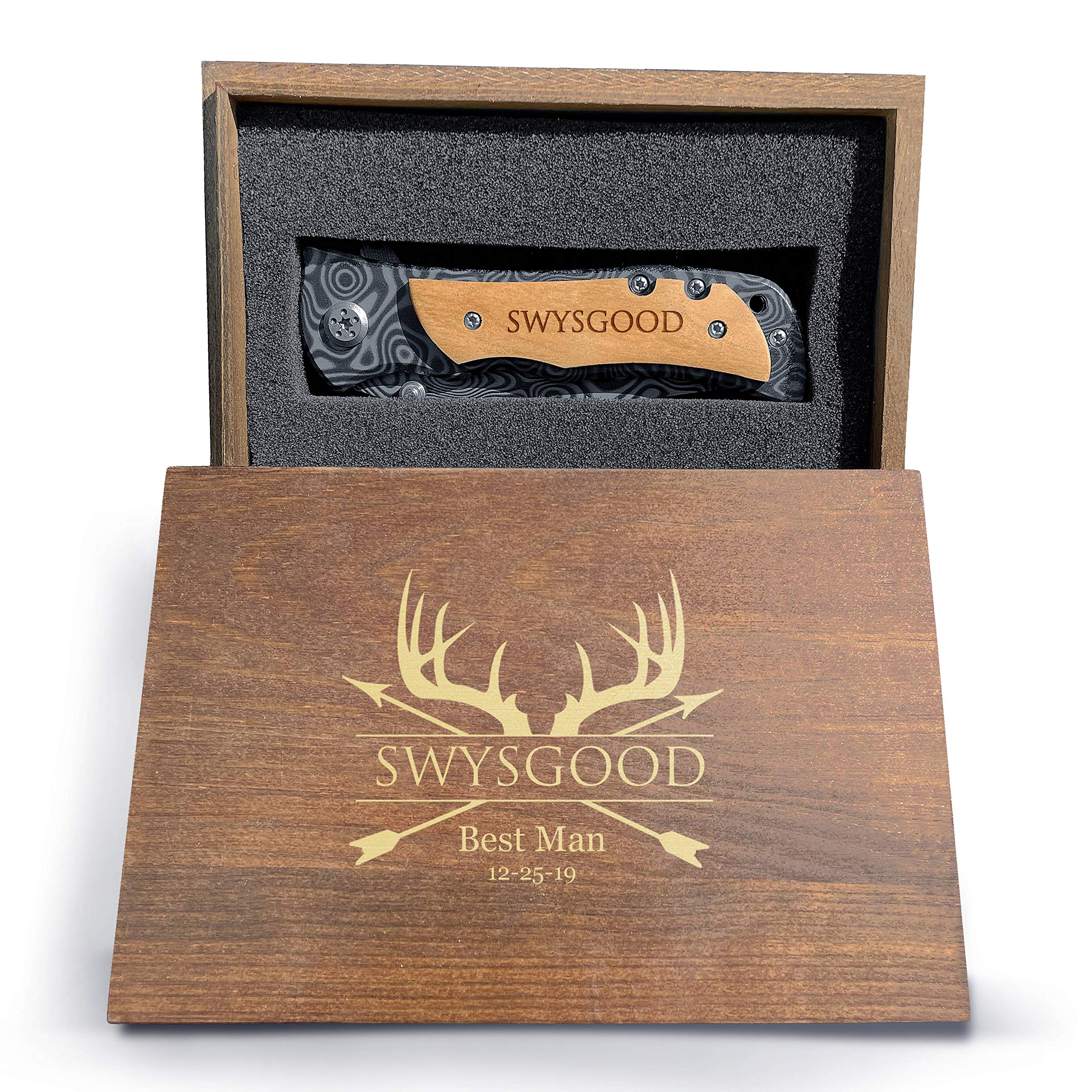 Krezy Case Custom Knife With Personalized Touch With Wooden Box, Hunting Knife, Engraved Knives For Men, Personalized Knife For Father, Engraved Pocket Knife With Box