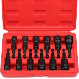 12-piece magnetic nut driver set - premium impact power hex nut driver drill bit master kit, sae & metric, 1/4-inch quick-change