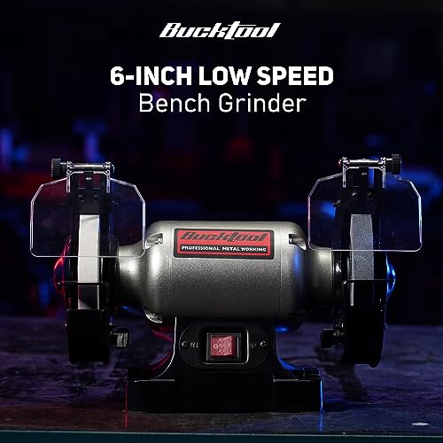 BUCKTOOL 6-Inch 1/3HP Low-Speed Bench Grinder, High Precision Wobble-free Wheel Grinder, TLG-150S