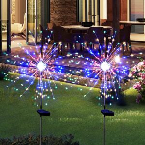 solarera solar garden lights solar lights outdoor waterproof 2 pack solar powered firework stake lights 120 led sparklers solar outside lights for yard pathway flowerbed decor (colorful)