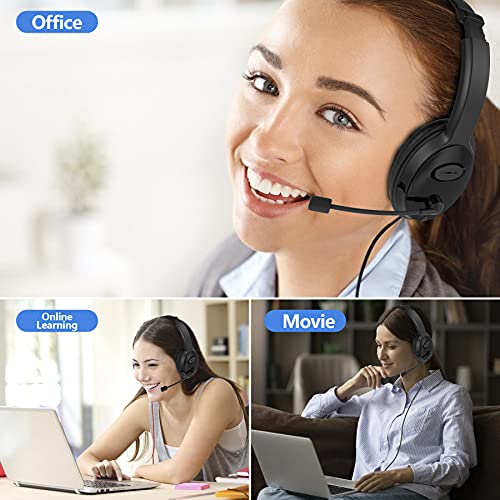 Maxshop USB Computer Headset with Microphone, Comfort-fit Office Computer Headphone with On-Line Volume Control, Over-The-Head Headset for Webinar Laptop Call Center Students Online Study