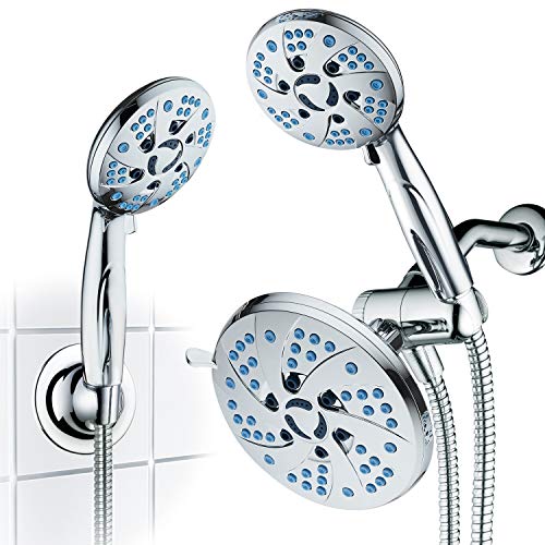 AquaCare Spa Station High Pressure 48-mode 3-way Rainfall & Handheld Shower Head Combo - Anti-Clog Nozzles, Extra-Long 6 ft Stainless Steel Hose, 2nd Wall Bracket/All Chrome Finish