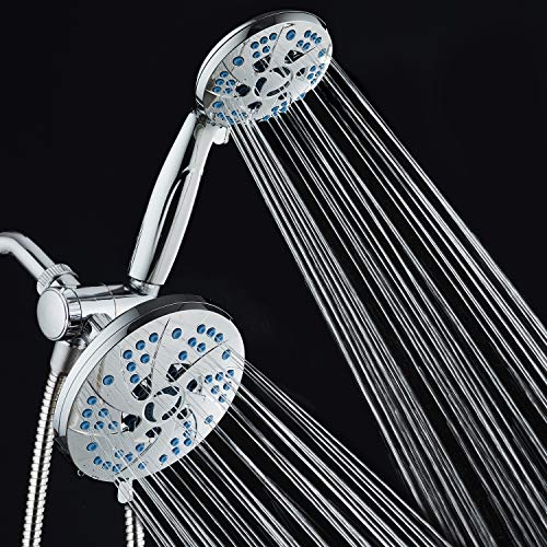 AquaCare Spa Station High Pressure 48-mode 3-way Rainfall & Handheld Shower Head Combo - Anti-Clog Nozzles, Extra-Long 6 ft Stainless Steel Hose, 2nd Wall Bracket/All Chrome Finish