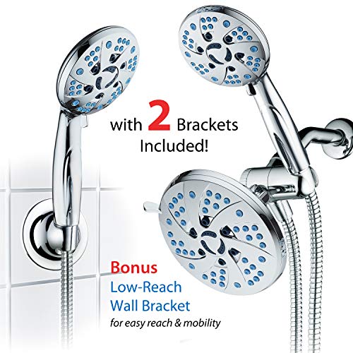 AquaCare Spa Station High Pressure 48-mode 3-way Rainfall & Handheld Shower Head Combo - Anti-Clog Nozzles, Extra-Long 6 ft Stainless Steel Hose, 2nd Wall Bracket/All Chrome Finish