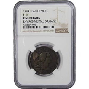 1794 head of 94 s-51 liberty cap large cent f details ngc sku:cpc424