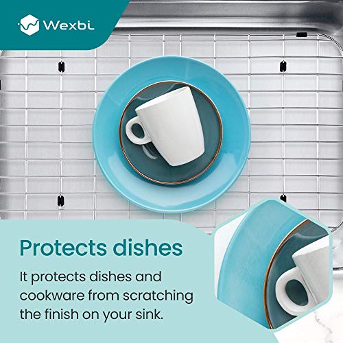 Wexbi-home Sink Bottom Grid Protector Drying Rack with Draining Hole - Sink Rack for Bottom of Sink Stainless Steel Kitchen Sink Protector 26 1/16" x 14 1/16"