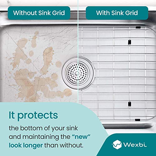 Wexbi-home Sink Bottom Grid Protector Drying Rack with Draining Hole - Sink Rack for Bottom of Sink Stainless Steel Kitchen Sink Protector 26 1/16" x 14 1/16"