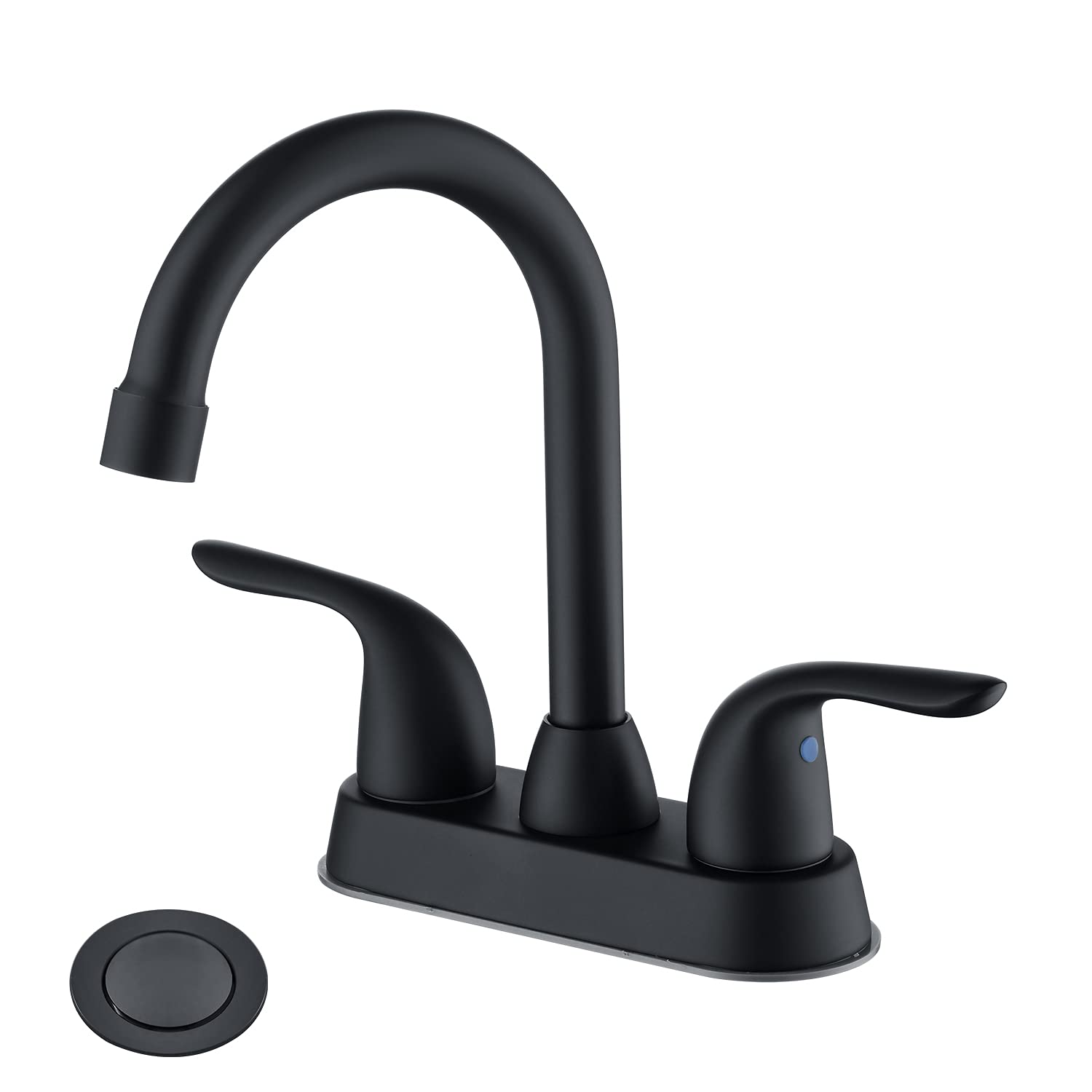 YardMonet Matte Black Bathroom Faucets, Black Bathroom Sink Faucets 2 Handle Bathroom Sink Faucet 4 Inch Centerset Vanity RV Lavatory Faucet with Pop-up Drain and Supply Lines