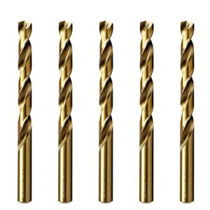 MAXTOOL 9/32" 5pcs Identical Jobber Length Drills HSS M42 Twist Drill Bits 8% Cobalt Fully Ground Golden Straight Shank Drills; JBF42G10R18P5