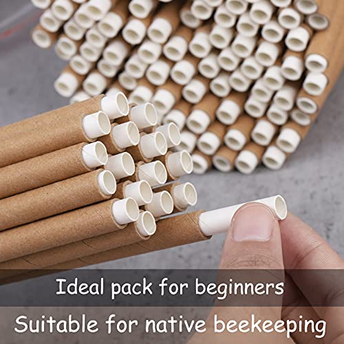 Elcoho 120 Sets of Outdoors Mason Bee Nesting Tube Refill Kit Includes 120 Pieces 6-Inch Replacement Tubes & 120 Pieces Refill Tubes, Bee Nest House Hotels Tubes Bee Paper Inserts Cardboard Nest Tubes