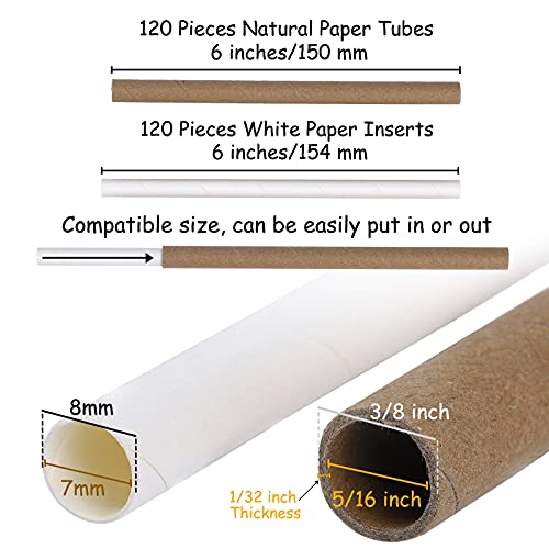 Elcoho 120 Sets of Outdoors Mason Bee Nesting Tube Refill Kit Includes 120 Pieces 6-Inch Replacement Tubes & 120 Pieces Refill Tubes, Bee Nest House Hotels Tubes Bee Paper Inserts Cardboard Nest Tubes