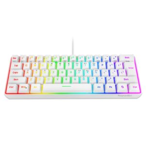 snpurdiri 60% wired gaming keyboard, 61 keys rgb backlit wrist rest ultra-compact mini waterproof keyboard for pc computer gamer (white)