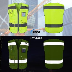 TCCFCCT High Visibility Vest 9 Pockets Reflective Safety Work Vest for Men Women, Hi Vis Construction Vest with Reflective Strips, Meets ANSI/ISEA Standards, (Yellow, Large)