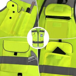 TCCFCCT High Visibility Vest 9 Pockets Reflective Safety Work Vest for Men Women, Hi Vis Construction Vest with Reflective Strips, Meets ANSI/ISEA Standards, (Yellow, Large)