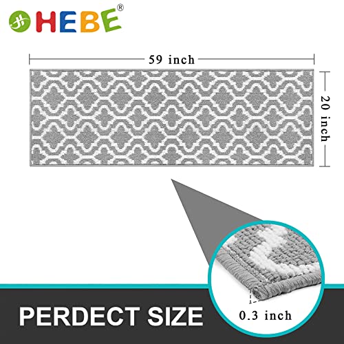 HEBE Indoor Door Mat Runner 20"x59" Non Slip Front Door Welcome Mats Washable Shoe Mats Dirt Trapper for Entryway Low Profile Kitchen Carpet for Entrance Hallways Entrance Mat for Dogs