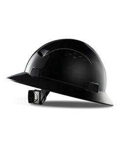 lanon black full brim hard hat, osha construction work approved, hdpe safety helmet with 4 point adjustable ratchet suspension, class e, g & c