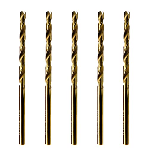 MAXTOOL 1/8" 5pcs Identical Jobber Length Drills HSS M42 Twist Drill Bits 8% Cobalt Fully Ground Golden Straight Shank Drills; JBF42G10R08P5