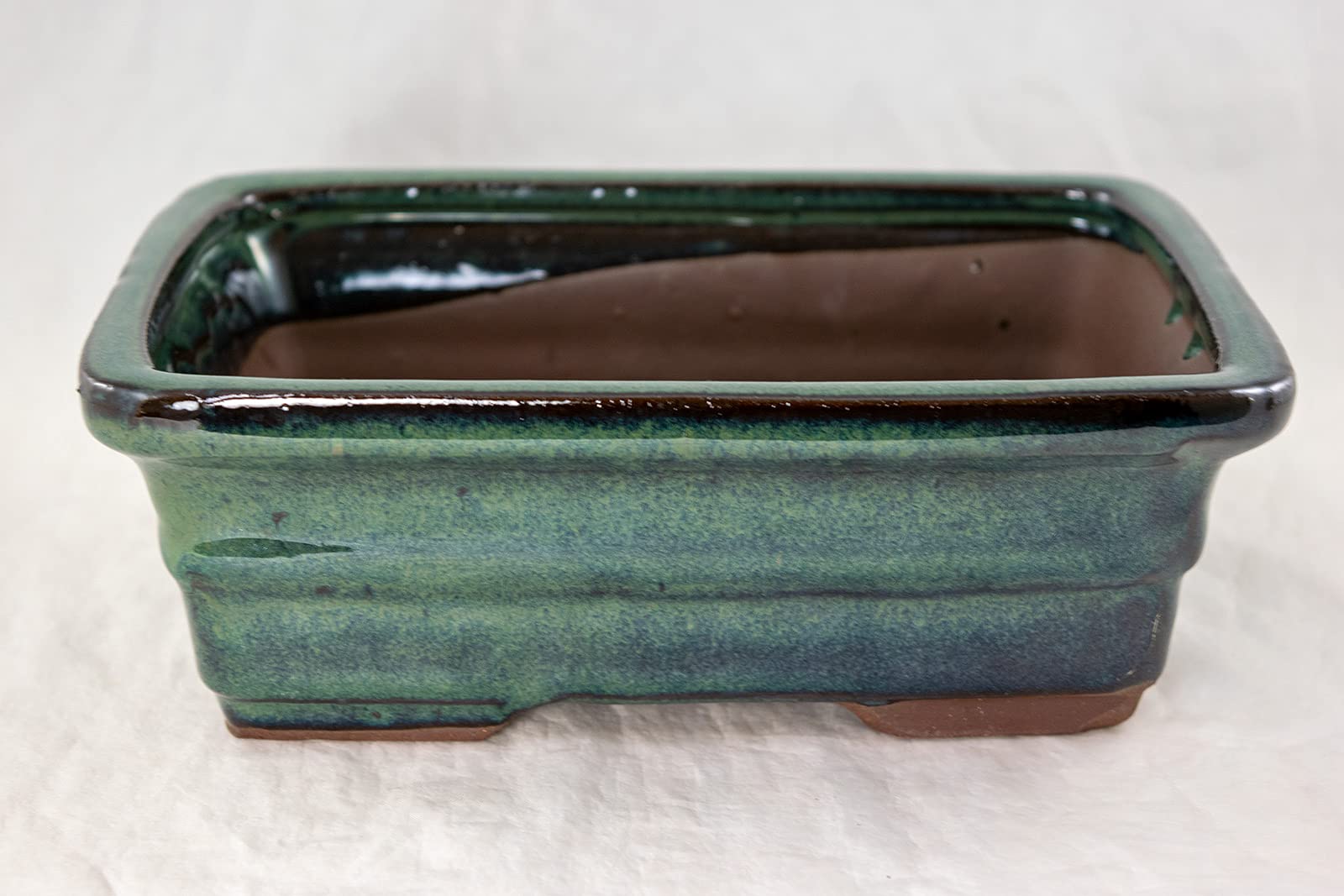 Calibonsai Rectangular Bonsai Cactus & Succulent Pot with Mesh 8x 6x 2.75 - Green Stain Glazed