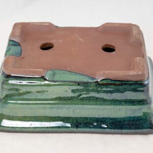 Calibonsai Rectangular Bonsai Cactus & Succulent Pot with Mesh 8x 6x 2.75 - Green Stain Glazed