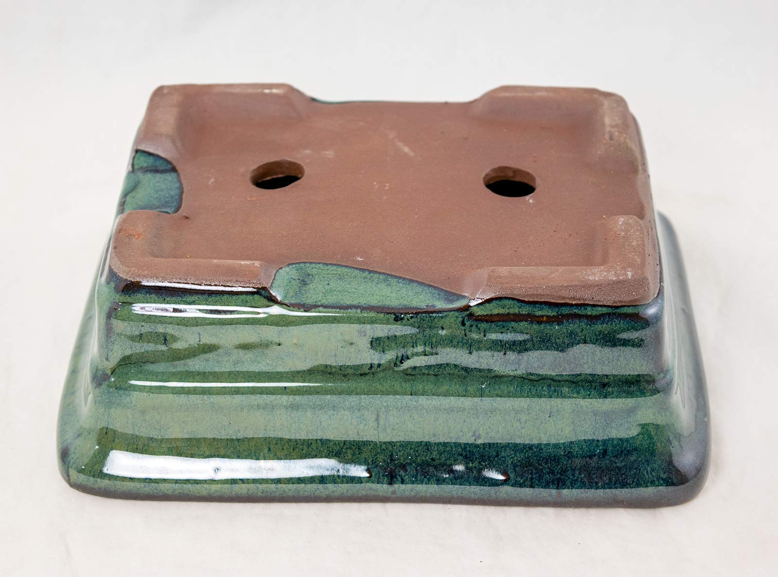 Calibonsai Rectangular Bonsai Cactus & Succulent Pot with Mesh 8x 6x 2.75 - Green Stain Glazed