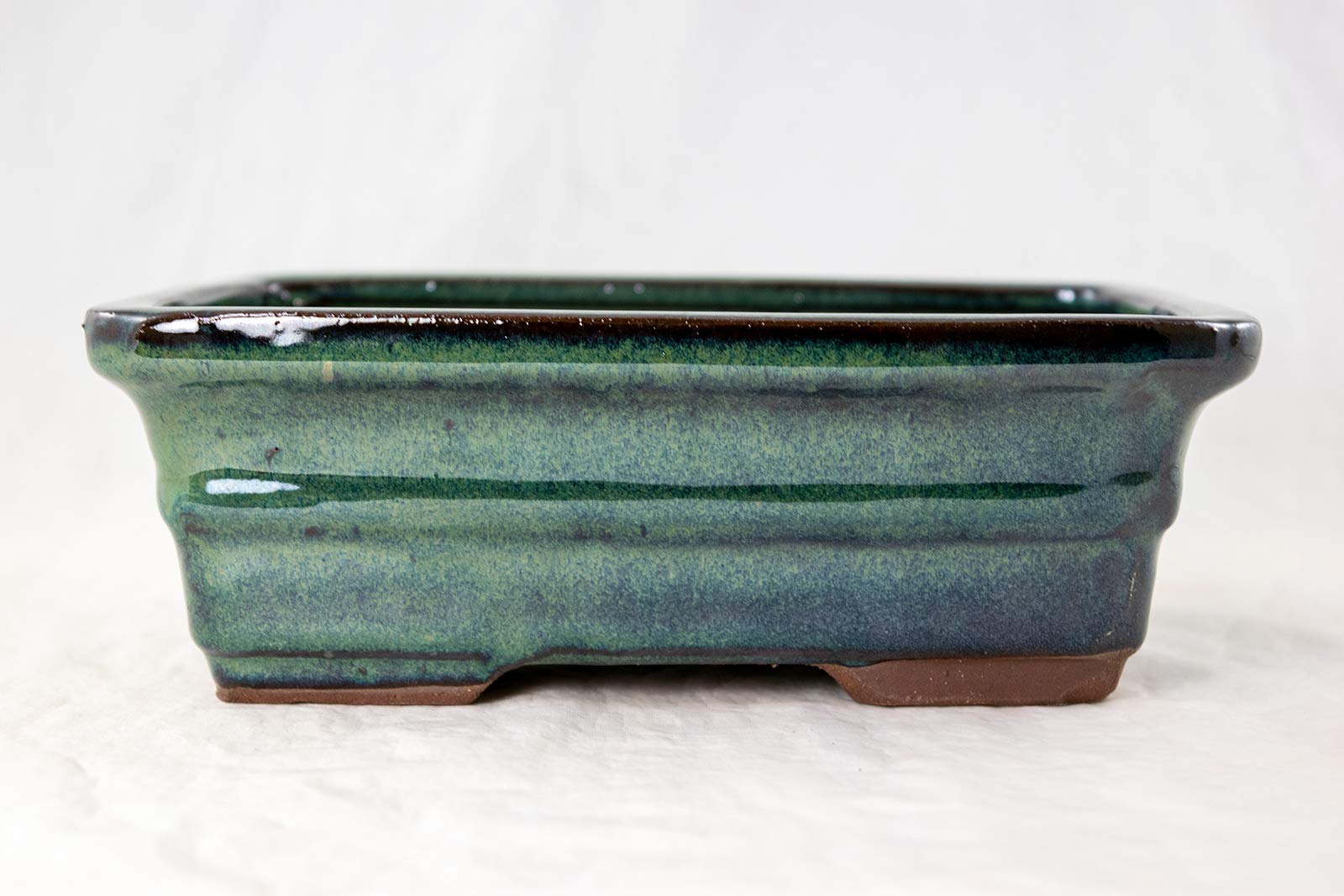 Calibonsai Rectangular Bonsai Cactus & Succulent Pot with Mesh 8x 6x 2.75 - Green Stain Glazed