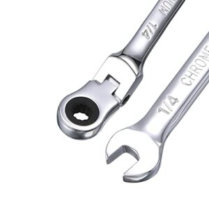 uxcell 1/4 Inch Flex-Head Ratcheting Combination Wrench SAE 72 Teeth 12 Point Ratchet Box Ended Spanner Tools, Cr-V