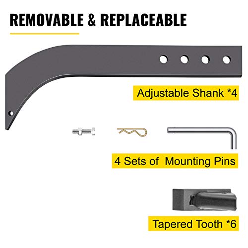 VEVOR Box Blade Shank, 18'' Scarifier Shank, 4 Holes Box Scraper Shank, Ripper Shank with Removable Tapered Teeth and Pins, Adjustable Shanks Assembly for Replacement, Digging, Plowing, 4PCS