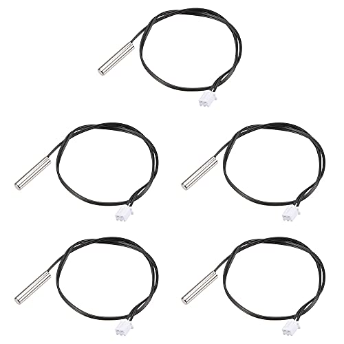 uxcell 5pcs 10K Temperature Sensor Probe, Stainless Steel NTC Thermal Sensor Probe 30cm Digital Thermometer Extension Cable