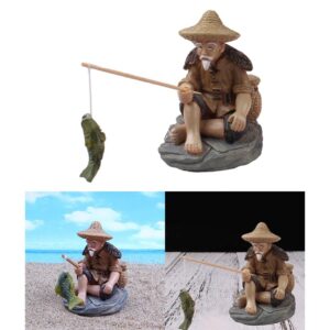 Serenable Fisherman Resin Figurines Fishing Old Man Garden Statue Bonsai Planter Pool Miniature Figure Indoor Sculpture Porch Patio Home Office Ornaments