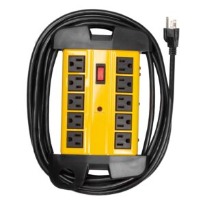 thonapa heavy duty surge protector power strip, 10 outlet 14/3 sjt industrial black & yellow metal surge suppressor with 15 foot long extension cord | american owned business