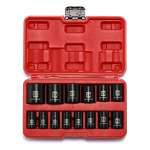 MIXPOWER 14 Pieces 1/2-Inch Drive Shallow Impact Socket Set, 11-32mm, CR-V, Metric, 6 Point, Shallow, 14 Pieces 1/2" Dr. Shallow Socket